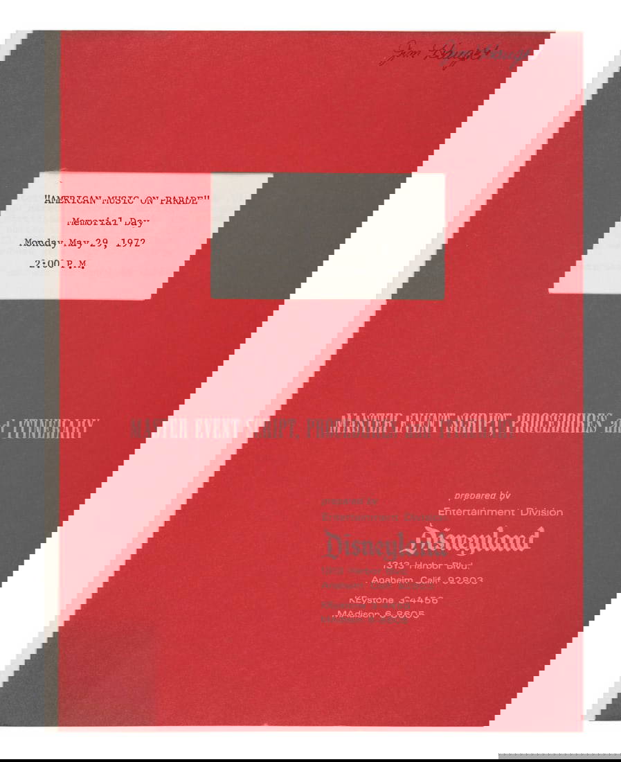 A Disneyland "american Music On Parade" Master Script. Auction