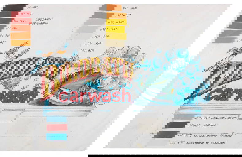 Autopia "bird Bath Carwash" Sign Developmental Art.