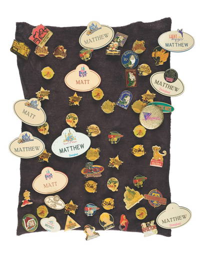 A Disneyland Cast Name Badges And Pin Collection.