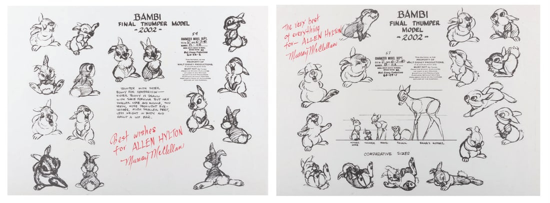 A Pair Of Signed "bambi" Model Sheets. Auction