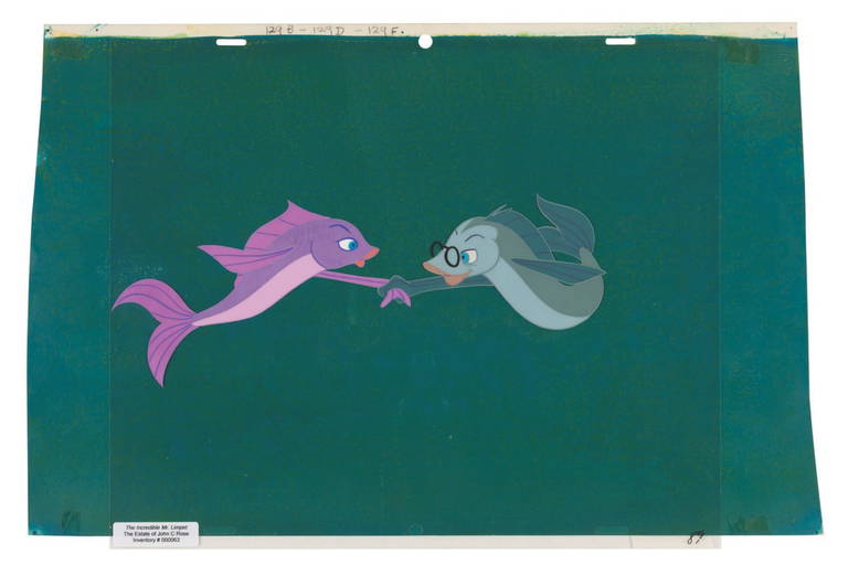 An "incredible Mr. Limpet" & Ladyfish Production Cel & Background.