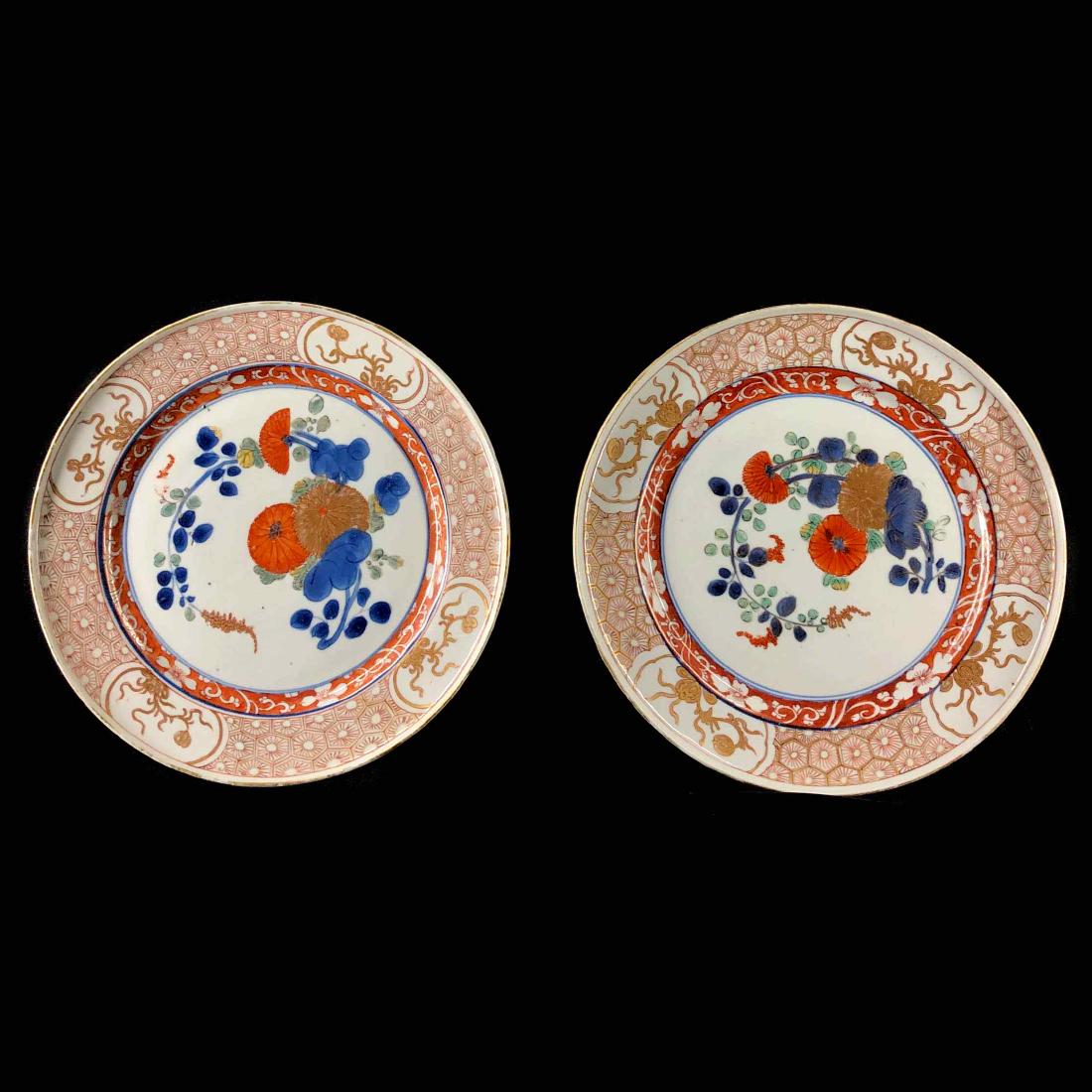 Pair 18th Century Genroku Imari Style Plates