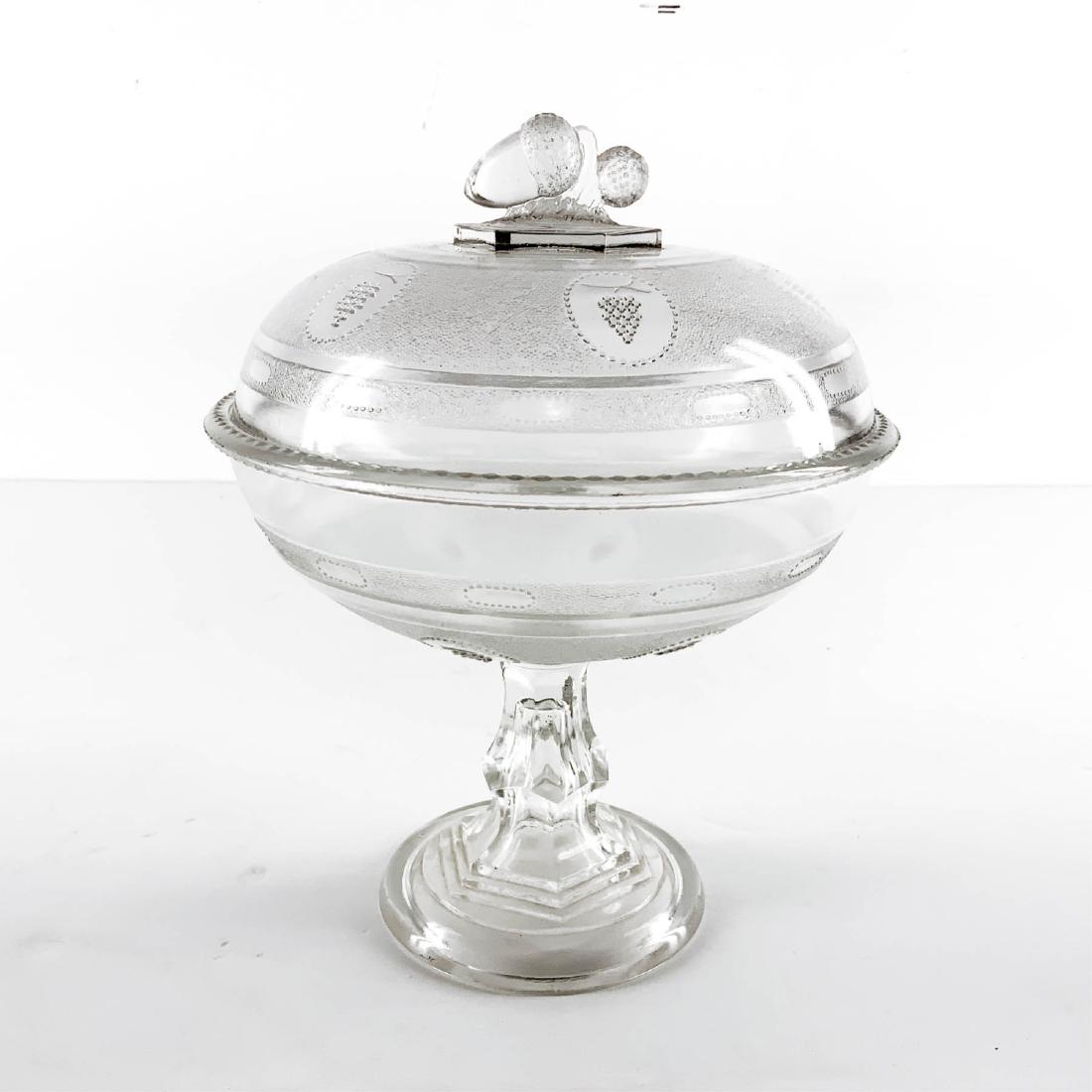 19th Century Glass Covered Compote with Finials