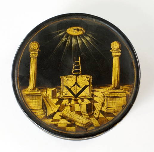 An Early 19th Century Papier Mâché Masonic Snuff Box,
