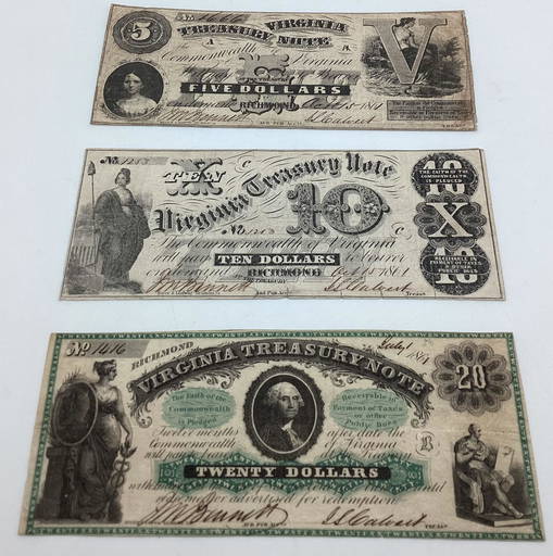 Three 1861 Virginia Treasury Notes