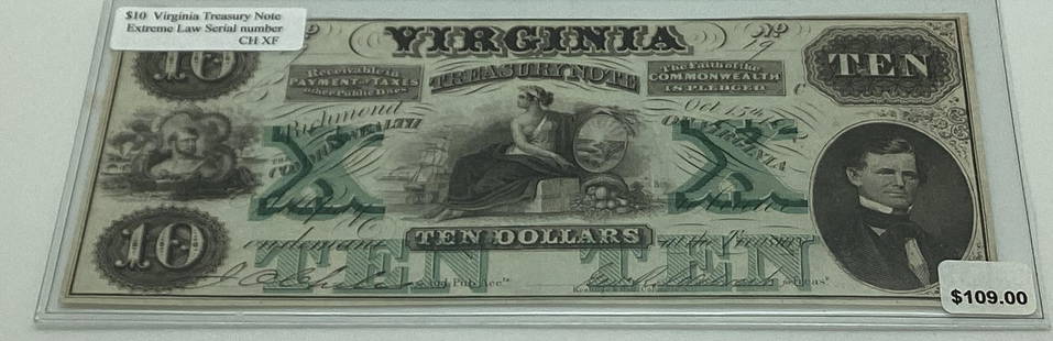 $10 Virginia Treasury Note October 15 1862