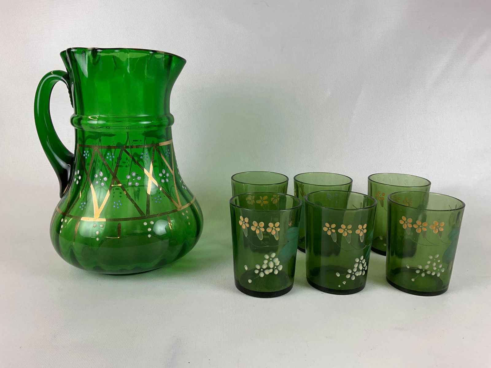 Victorian Green Glass Lemonade Set
