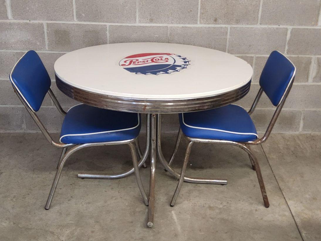 Vintage Pepsi Cola Restaurant Table With Two Chairs Auction