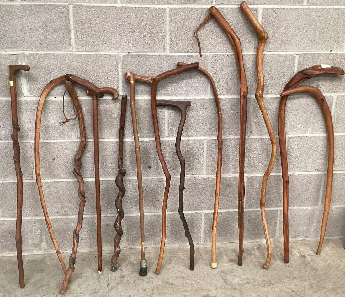 Lot Of Twelve Natural Wood Walking Sticks And Canes Auction