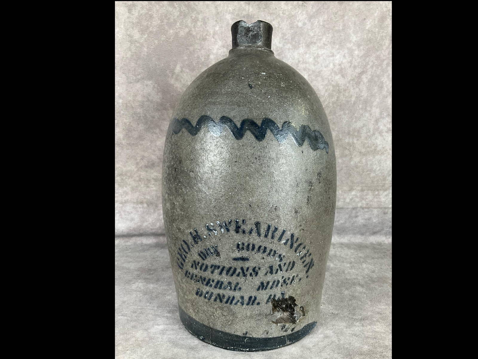 George H. Swearingen Advertising Stoneware Jug Auction