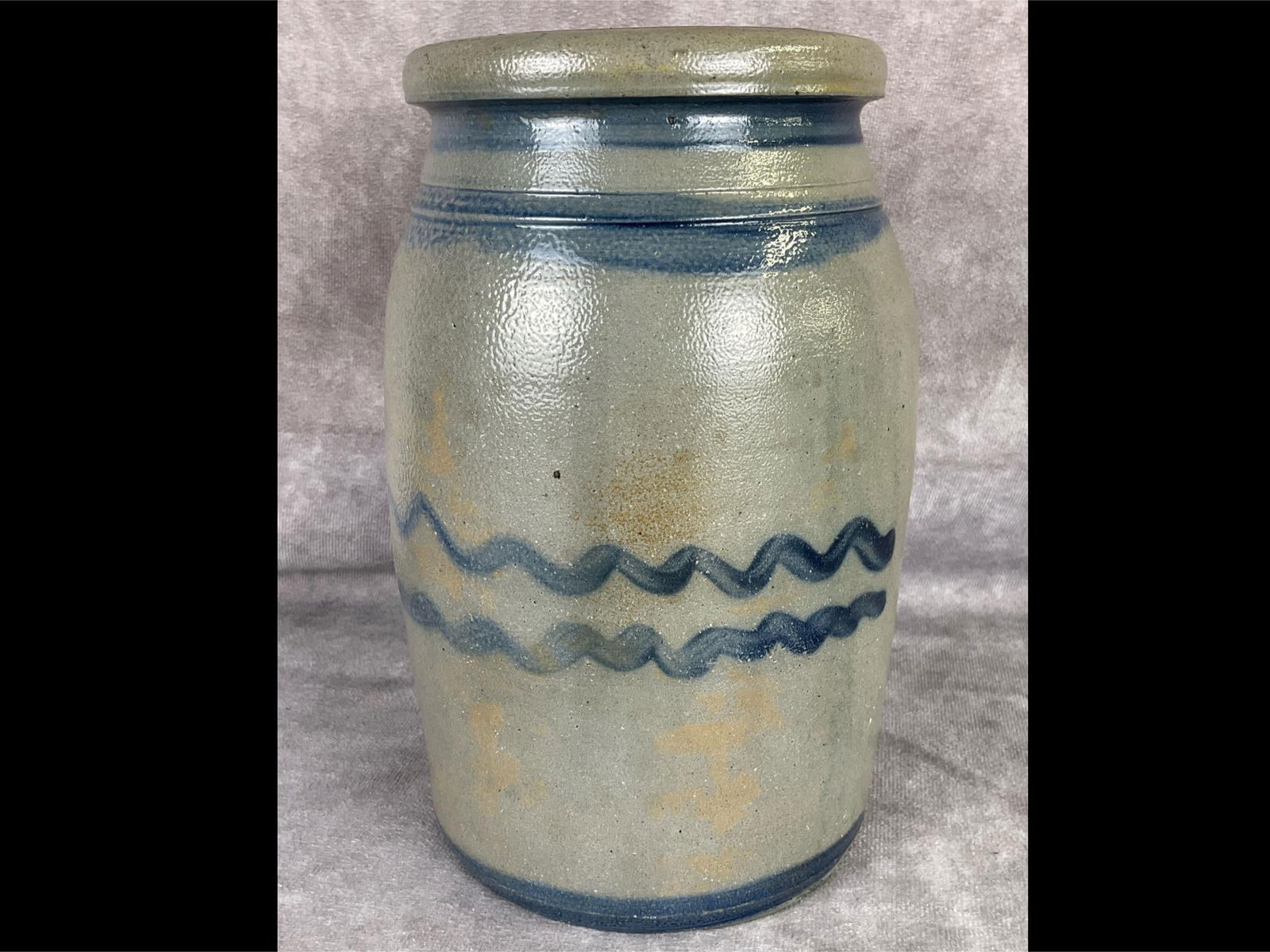 Blue Stripes & Wavy Lines Stoneware Crock Auction