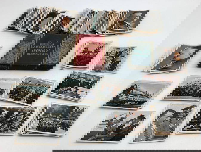 Large Group Of German Wwii Era Cigarette Cards With Original Cigarette Tin