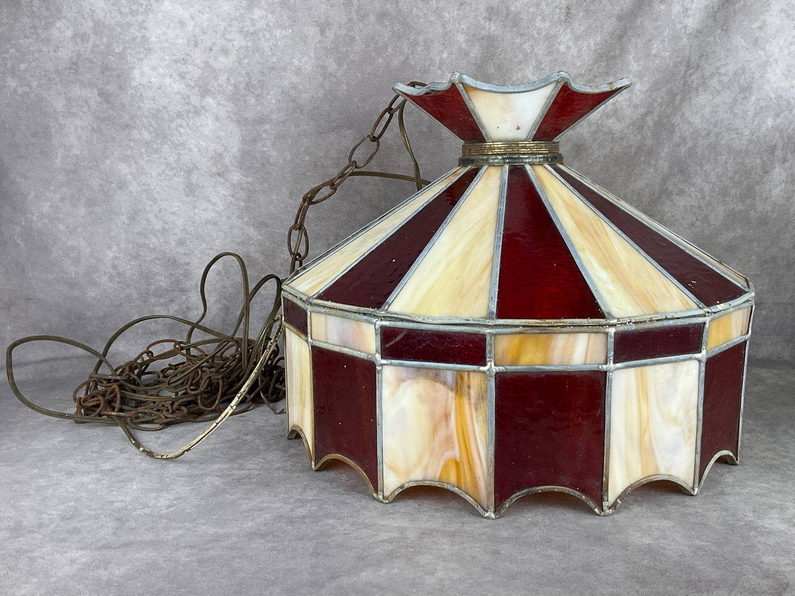 Caramel Slag & Ruby Red Glass Light Fixture Auction
