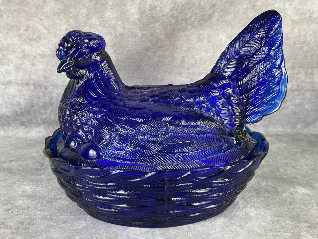 Cobalt Blue Glass Hen On Nest Auction