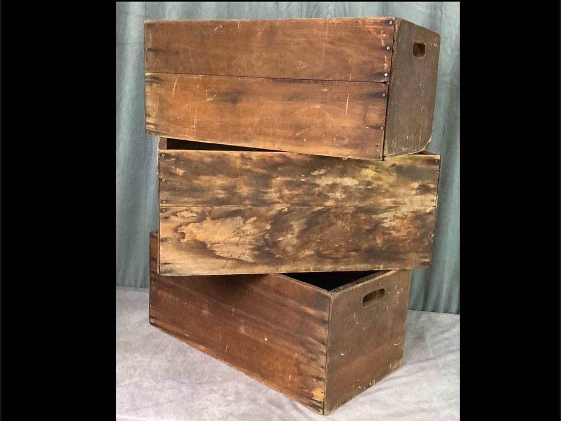 Three Wooden Slat Crates Auction