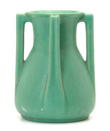 Teco Beaker Shaped Vase With Four Buttressed Handle