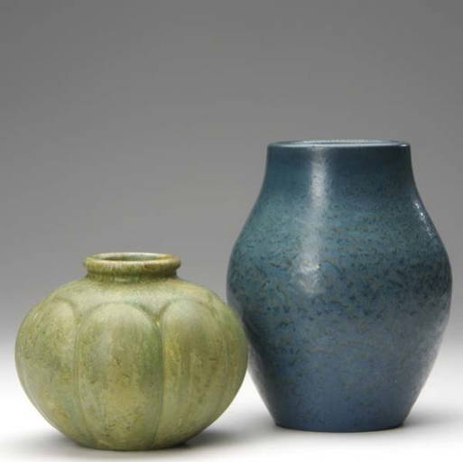 Hampshire Two Vases In Fine Blue And Green Frothy