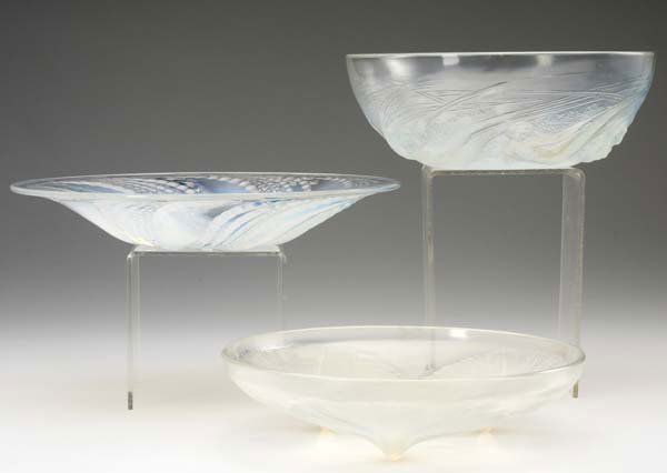 Rene Lalique Three Opalescent Glass Bowls
