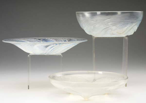 Rene Lalique Three Opalescent Glass Bowls