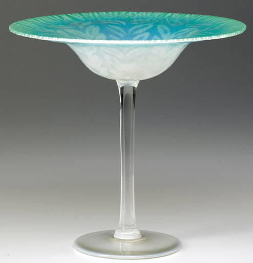 Tiffany Studios Favrile Glass Tazza With Leaves