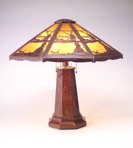 Limbert Fine And Rare Faceted Hammered Copper Lamp