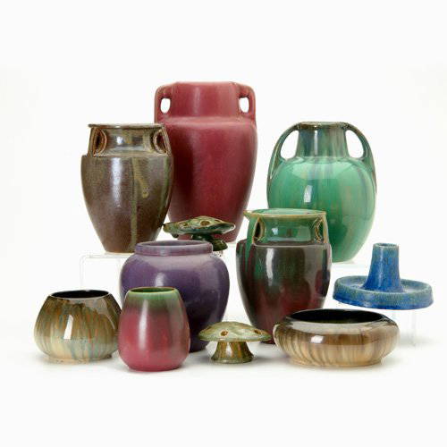 Fulper Eleven Pieces In Assorted Shapes And Glazes
