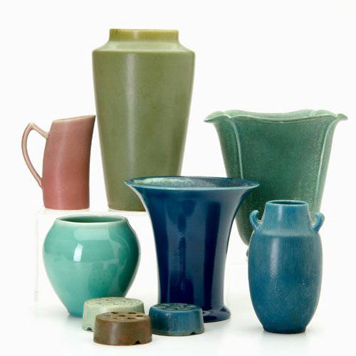 Rookwood Nine Production Pieces In Assorted Glazes