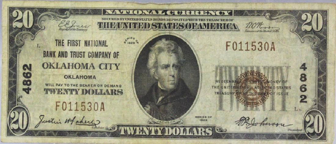 1929 $20 Oklahoma City National Currency Note 4862