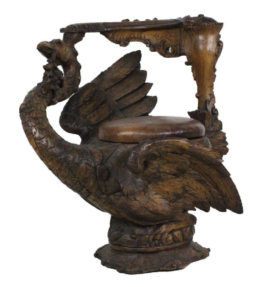 Antique Rococo Carved Wood Swan Chair Sculpture Antique Rococo Carved Wood Swan Chair Sculpture