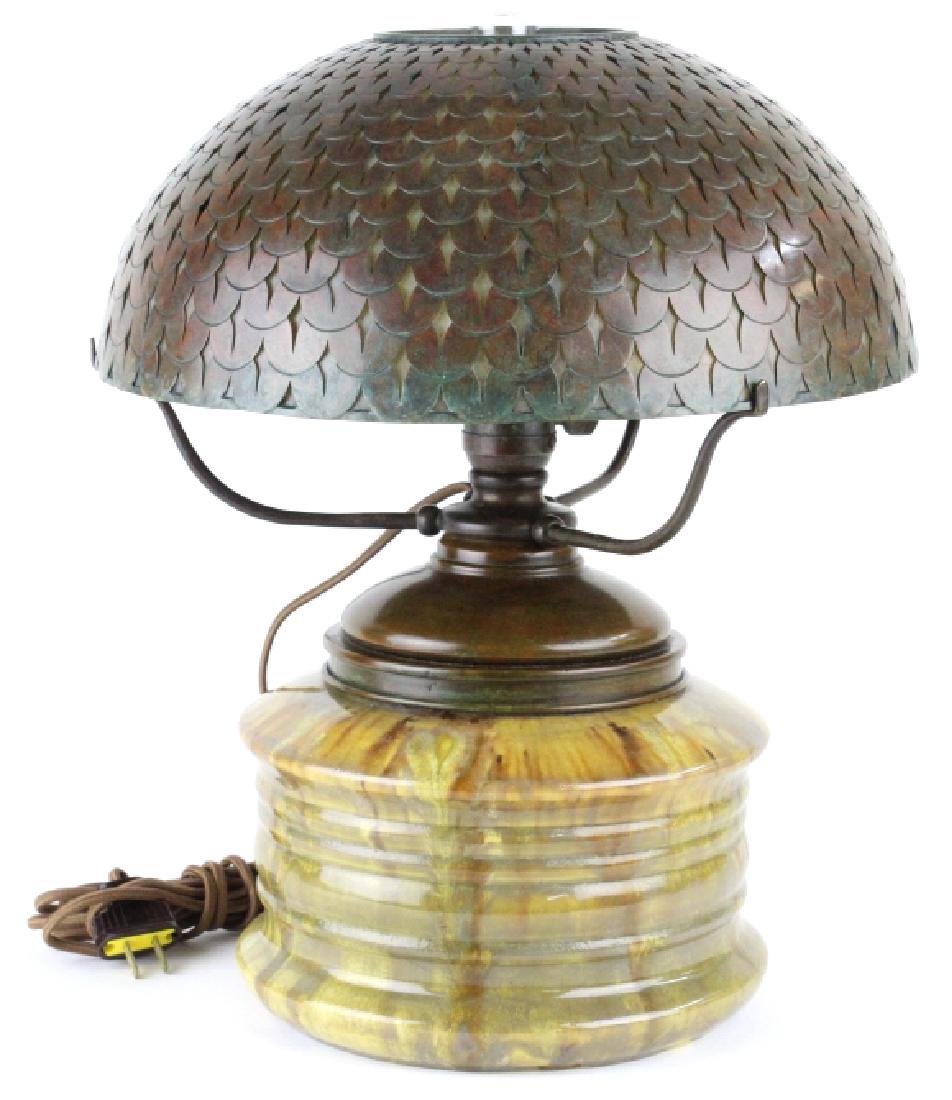 Tiffany Studios Lct Pottery Fish Scale Lamp Rare