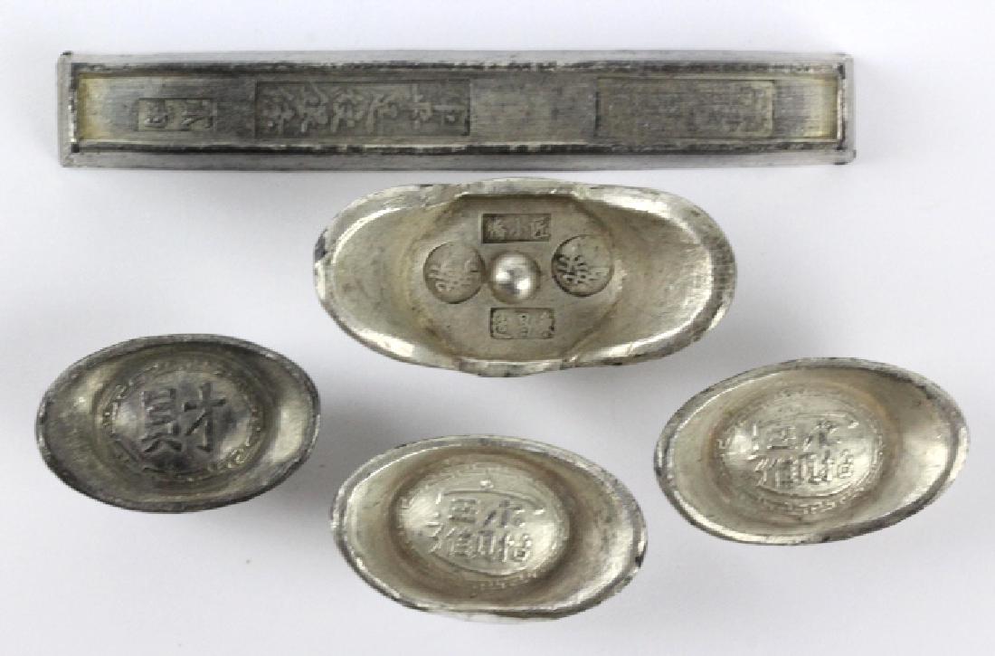 5 Chinese Silver Tael Sycee Ingot Boat Bars 558.8g