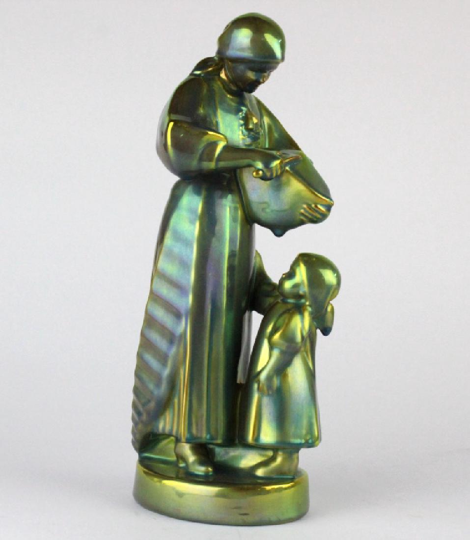 Zsolnay Iridescent Eosin Woman Child Figurine 12"
