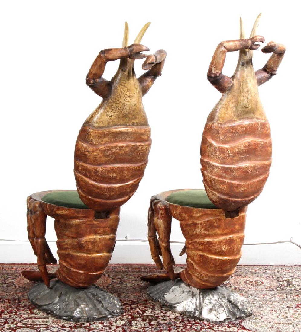 2 Antique Venetian Polychrome Lobster Grotto Chair