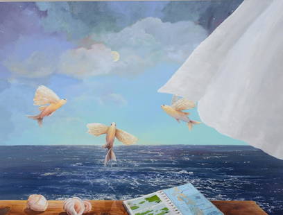 'flying Fish' Gyotaku Painting, Signed