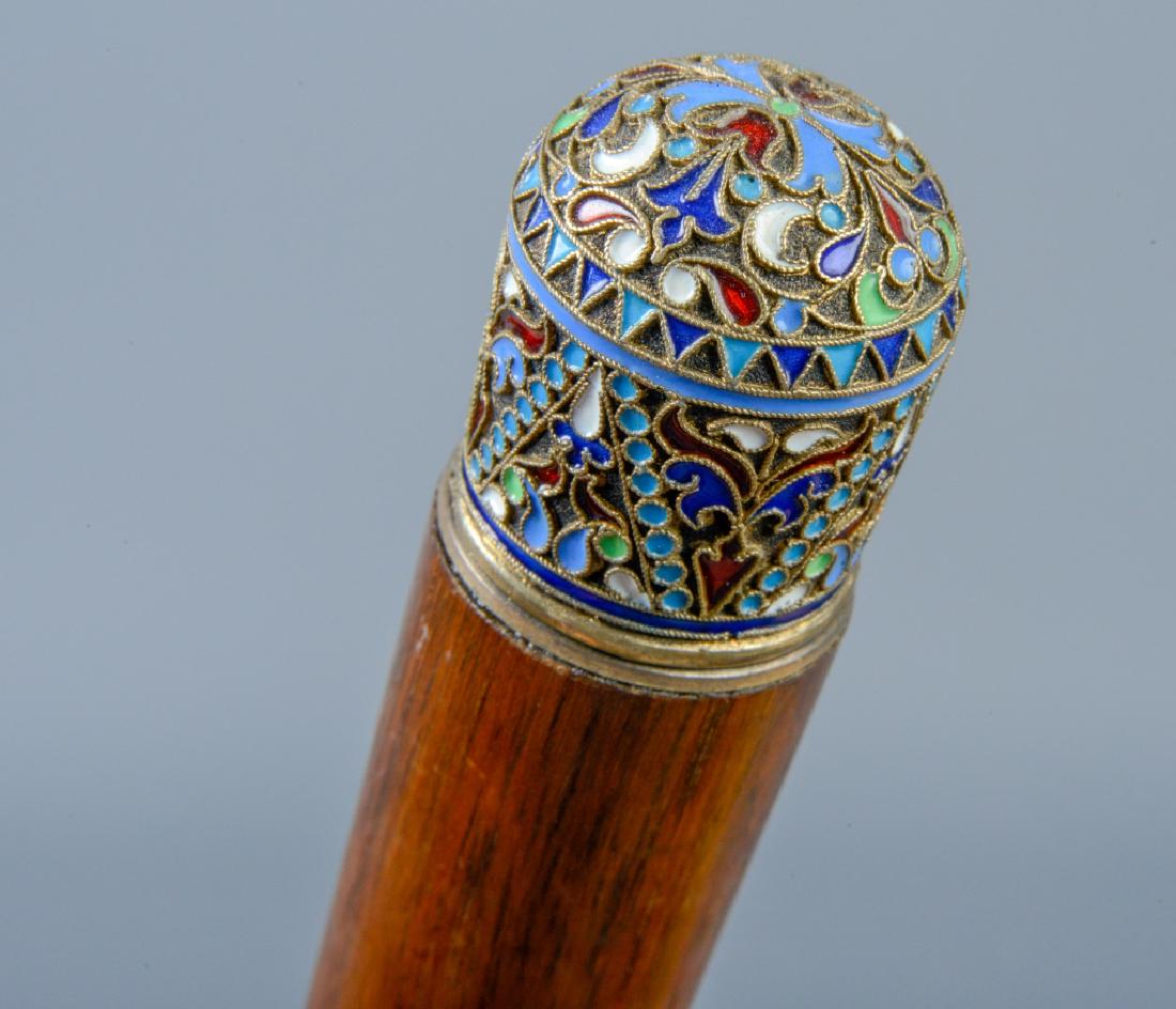 Russian Silver & Enamel Cane & Gilt Silver Pipe