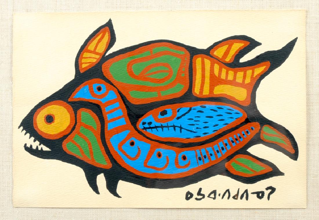 Norval Morrisseau Fish Acrylic On Paper Painting