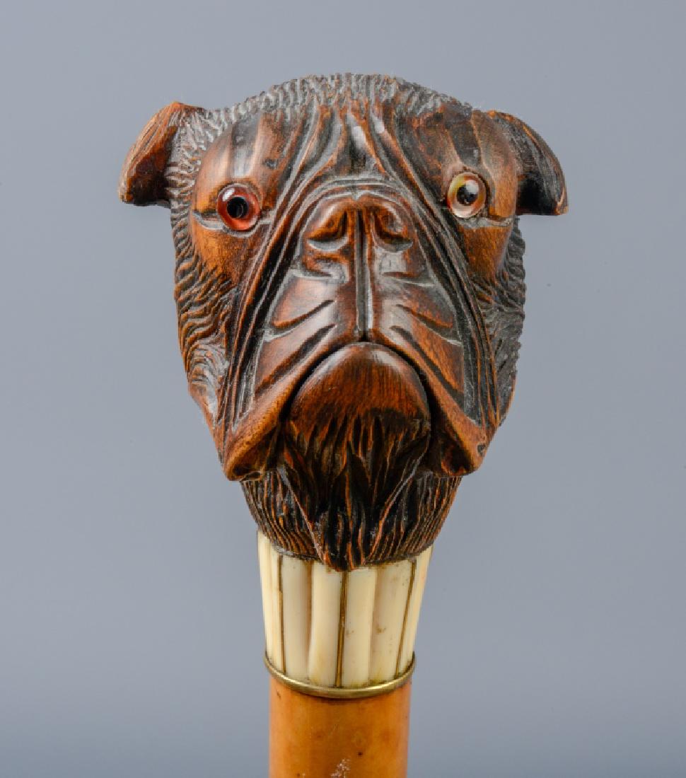 Antique Carved Articulated Boxer Dog Walking Cane