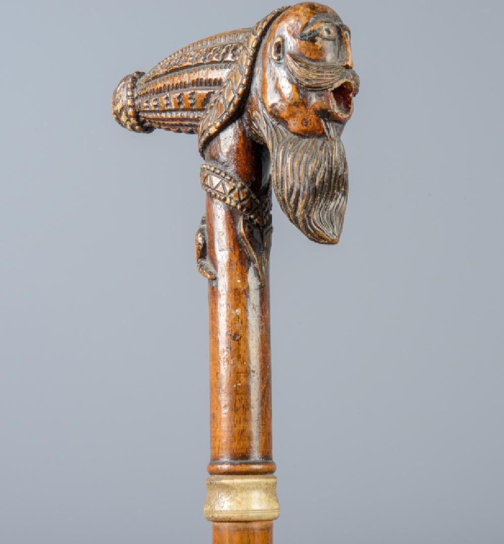 Antique Folk Art Carved Smoking Pipe Walking Cane