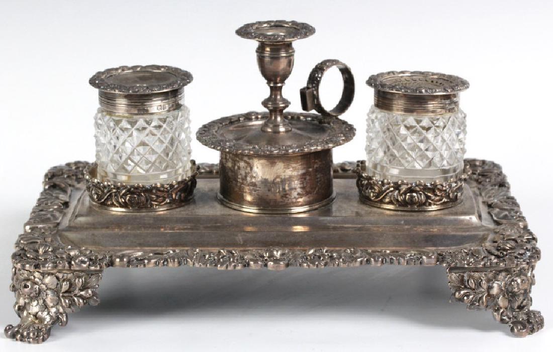 Antique Georgian English Silver Inkwell Desk Set