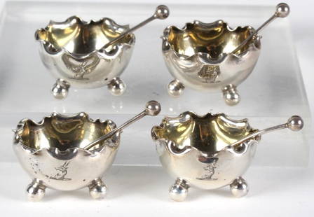 English Sterling Silver 8pc Salt Cellar Set In Fitted Case