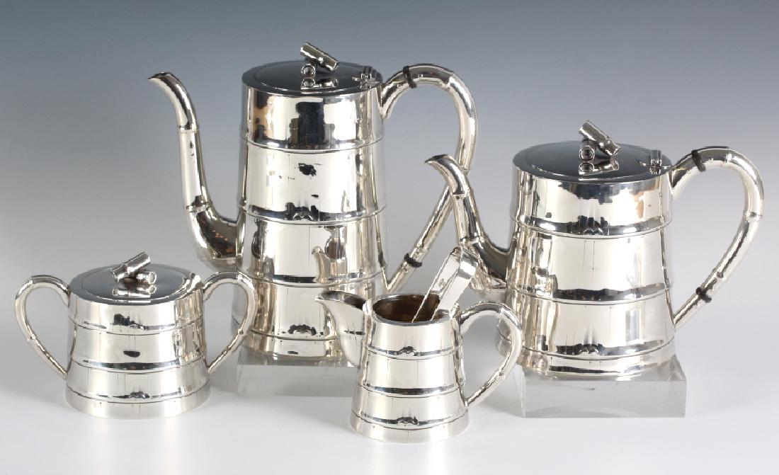 5pc Japanese Sterling Silver Bamboo Tea Set 1,792g