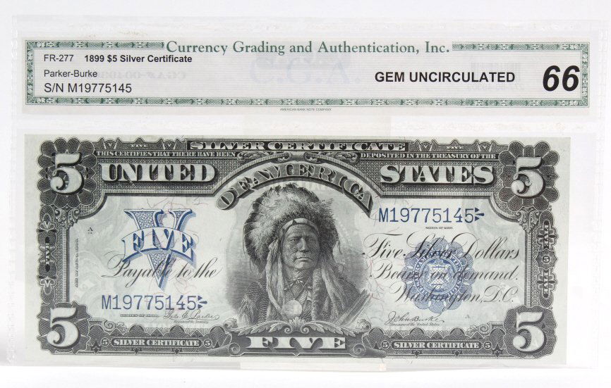 Gem Unc 66 1899 Indian Chief $5 Silver Certificate