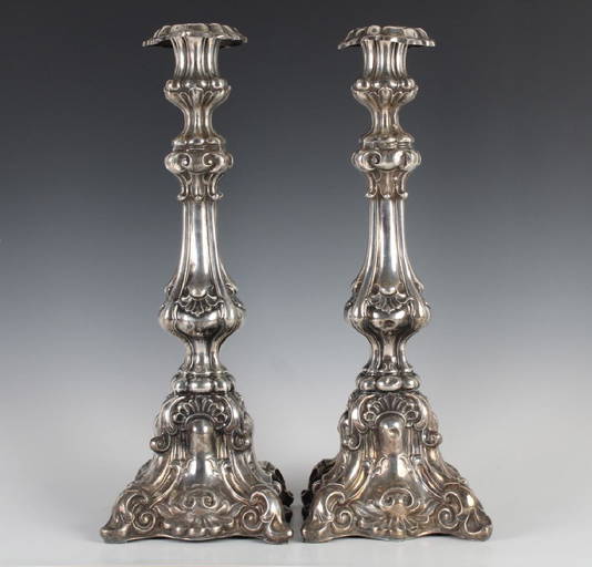 Pr Antique Solid Sterling Silver Candlesticks 664g