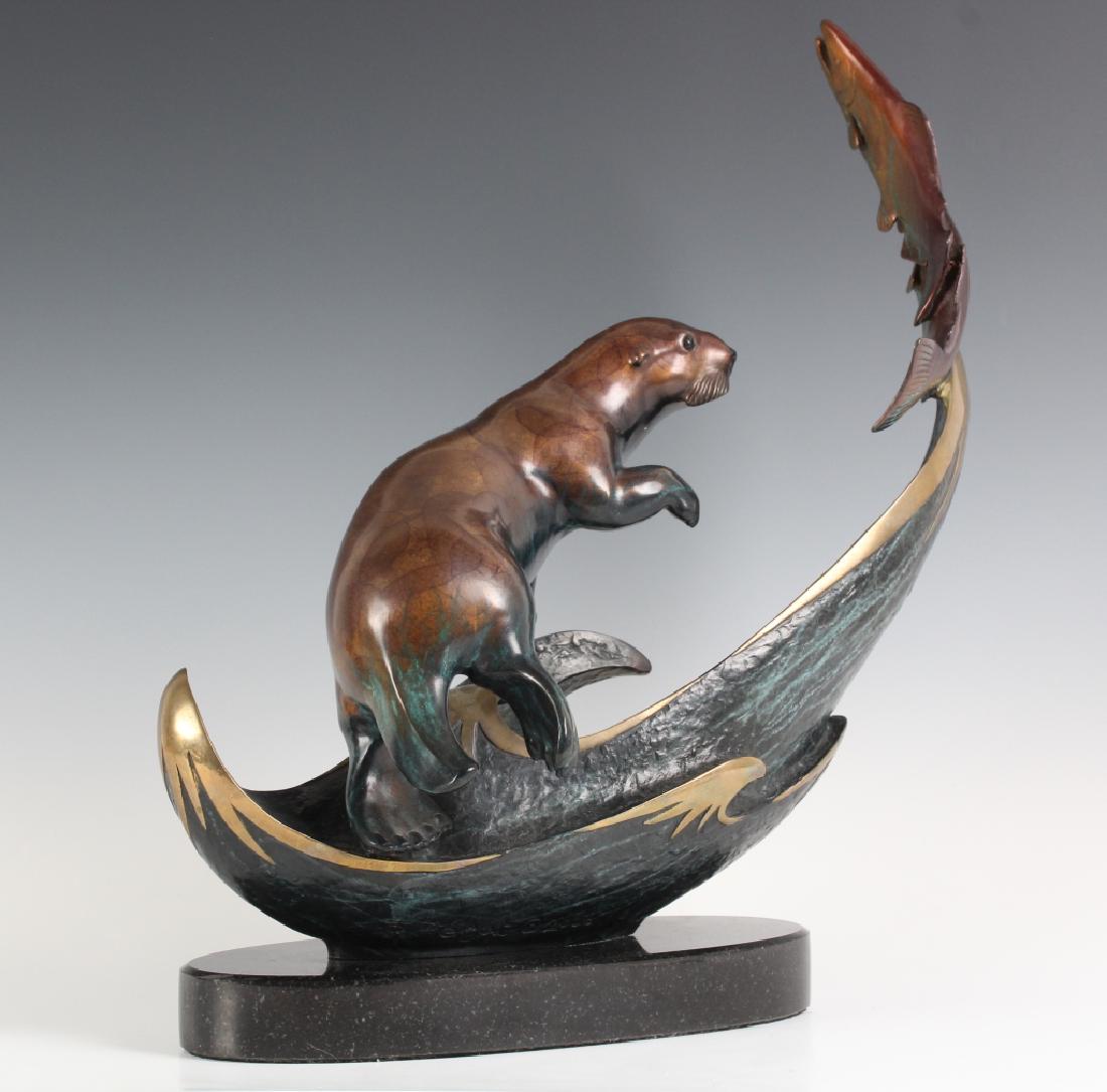 Jacques, Mary Regat Bronze Otter & Fish Sculpture