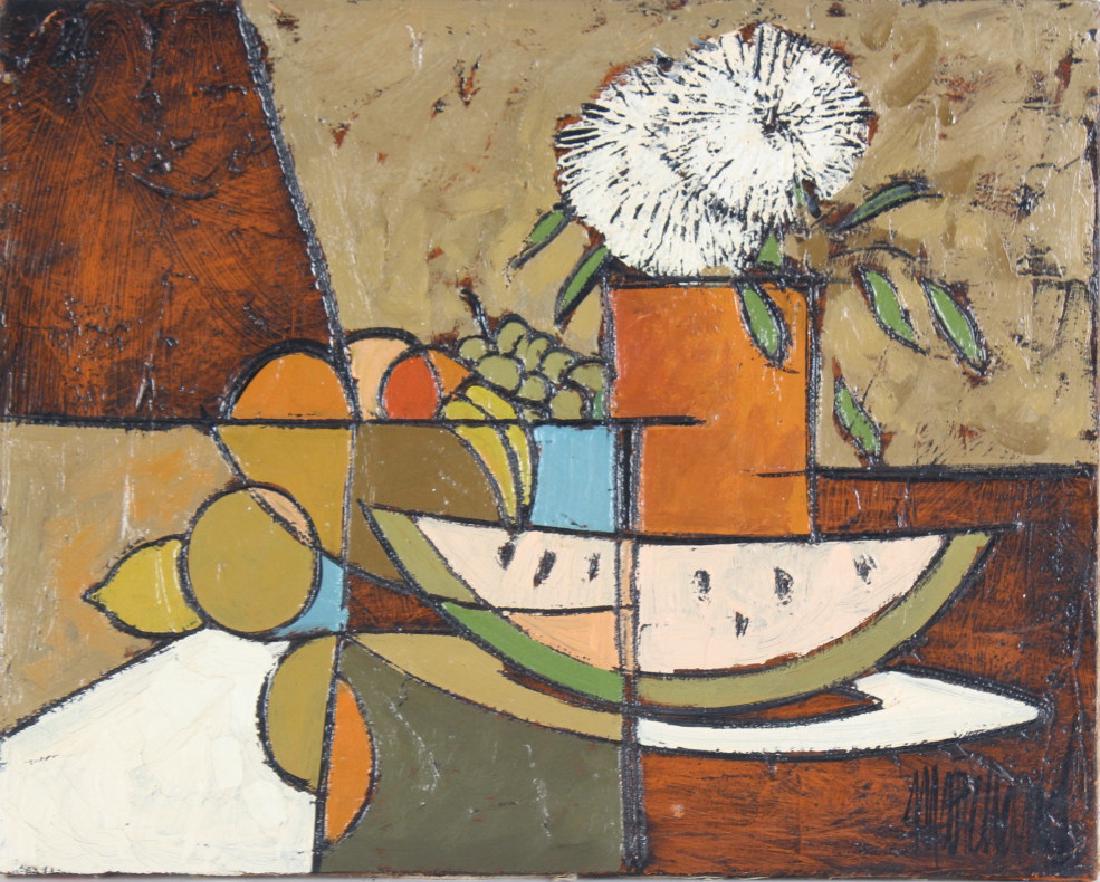 Cubist Art Fruit Floral Still Life Oil Painting SIGNED