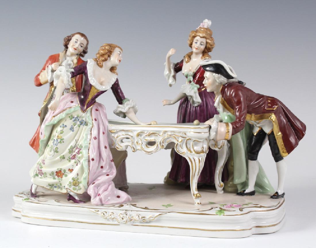 Old German Porcelain Figural Pool Players Figurine