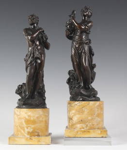 Antique European Nymph & Satyr Bronze Sculpture