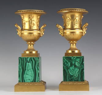 Pair Of Empire Style Bronze Dore Urns