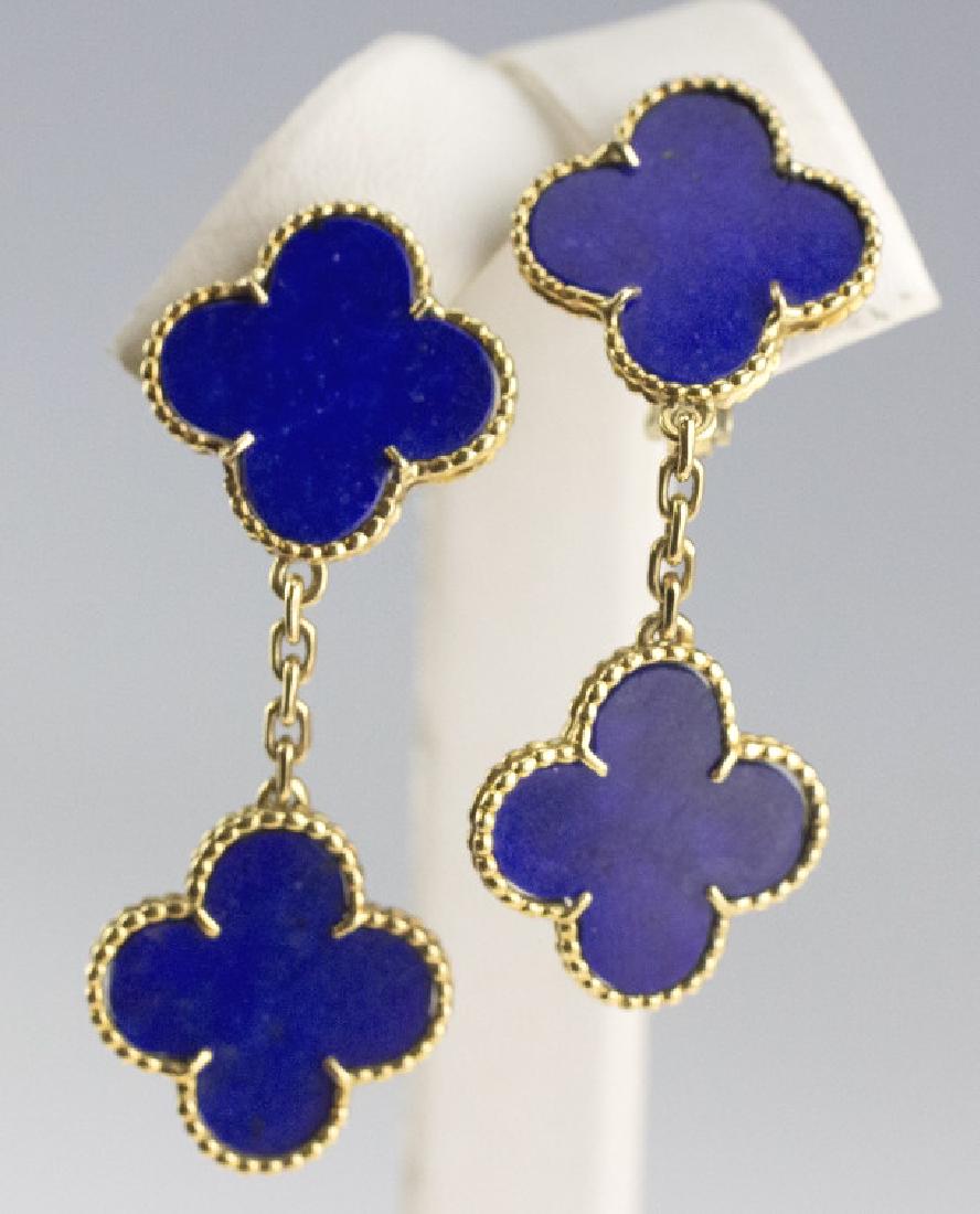 Van Cleef & Arpels VCA Blue Lapis 18K Alhambra Earrings