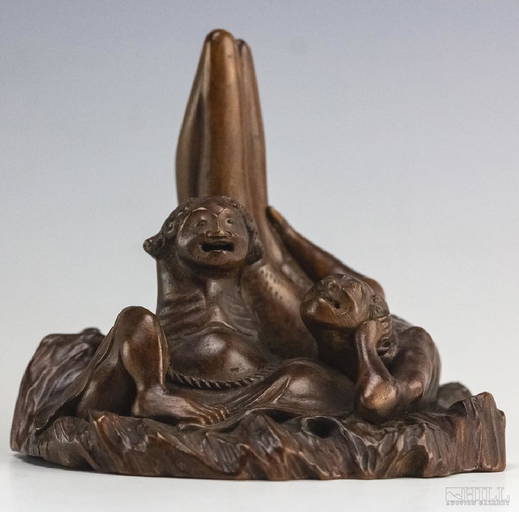 Japanese Antique Meiji Period Demon Wooden Carving